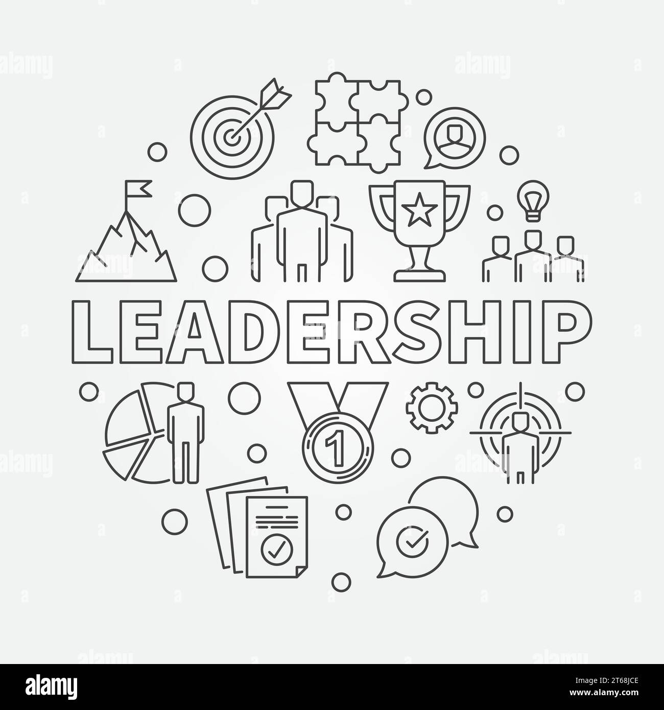 Leadership vector circular concept simple illustration in outline style ...