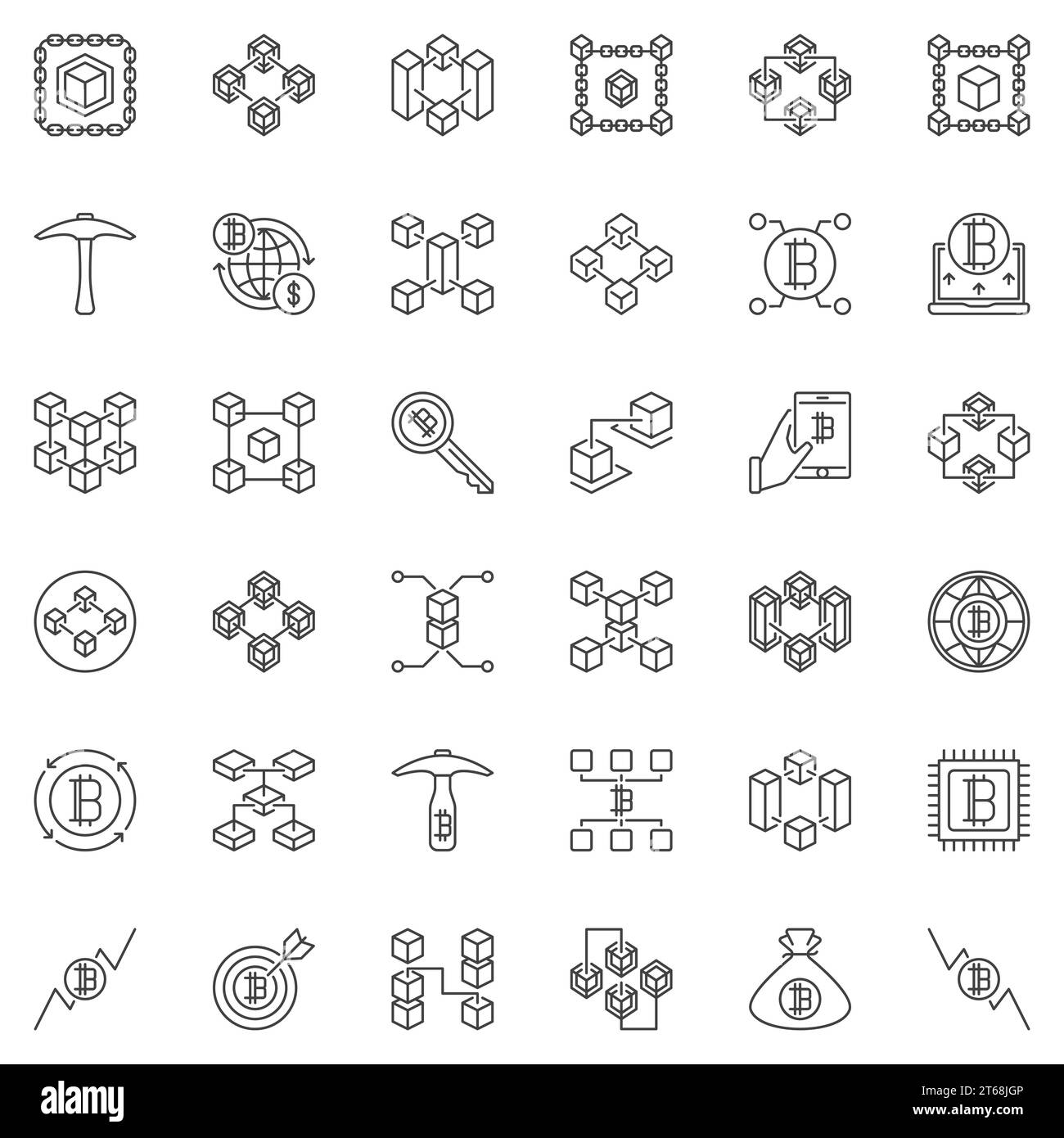 Vector Blockchain concept icons set in outline style on white background Stock Vector Image ...