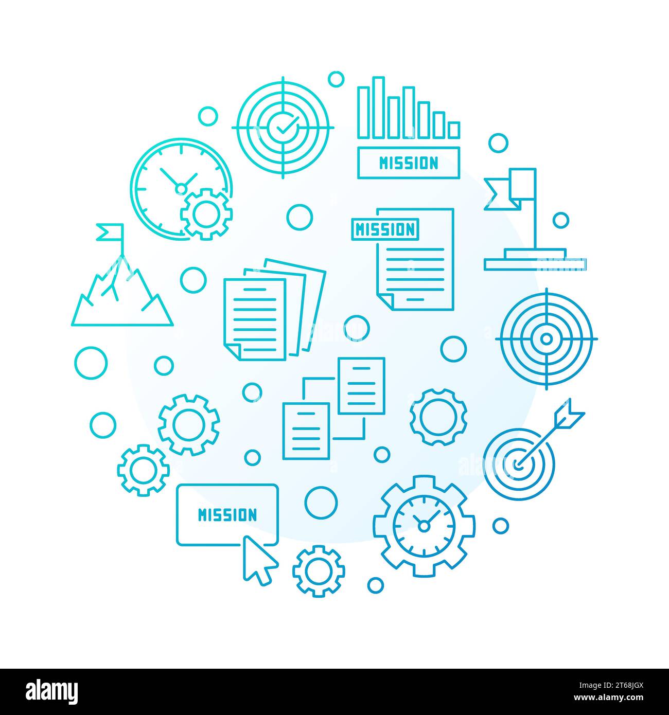 Vector mission business blue circular illustration in thin line style ...