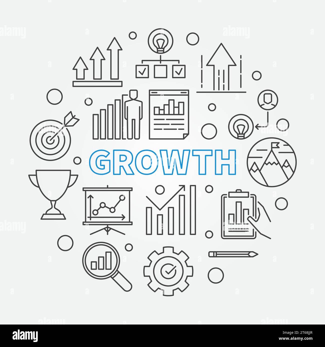 Growth vector circular concept minimal round illustration in thin line ...