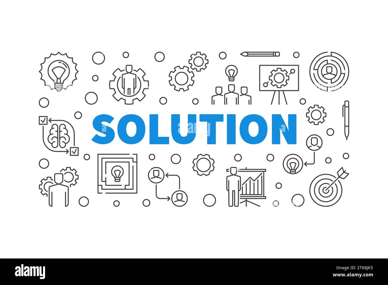 Vector Solution horizontal concept illustration or banner in outline ...