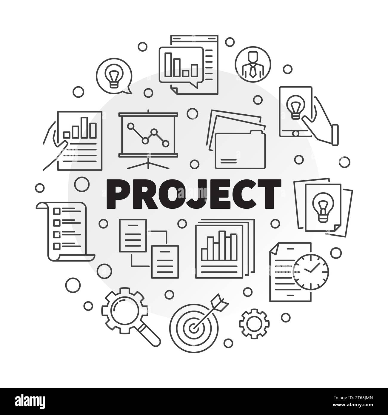 Business Project vector round concept simple illustration in thin line ...