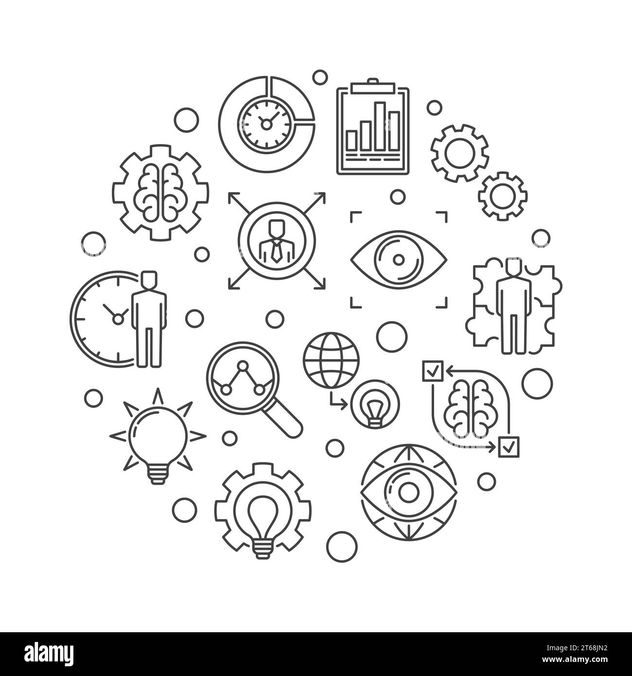 Business Vision vector round design illustration in thin line style ...