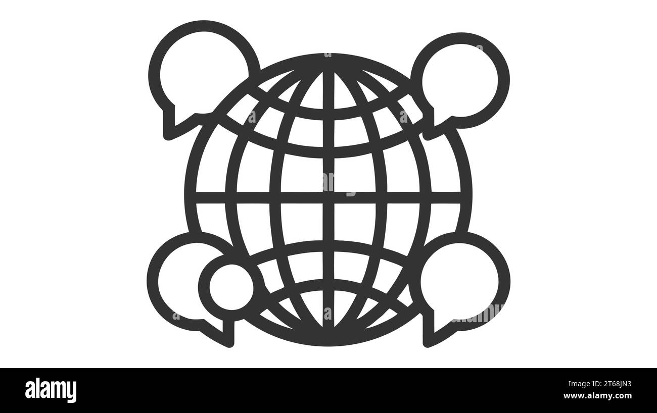 Icon of global communication with a globe and speech bubbles Stock ...