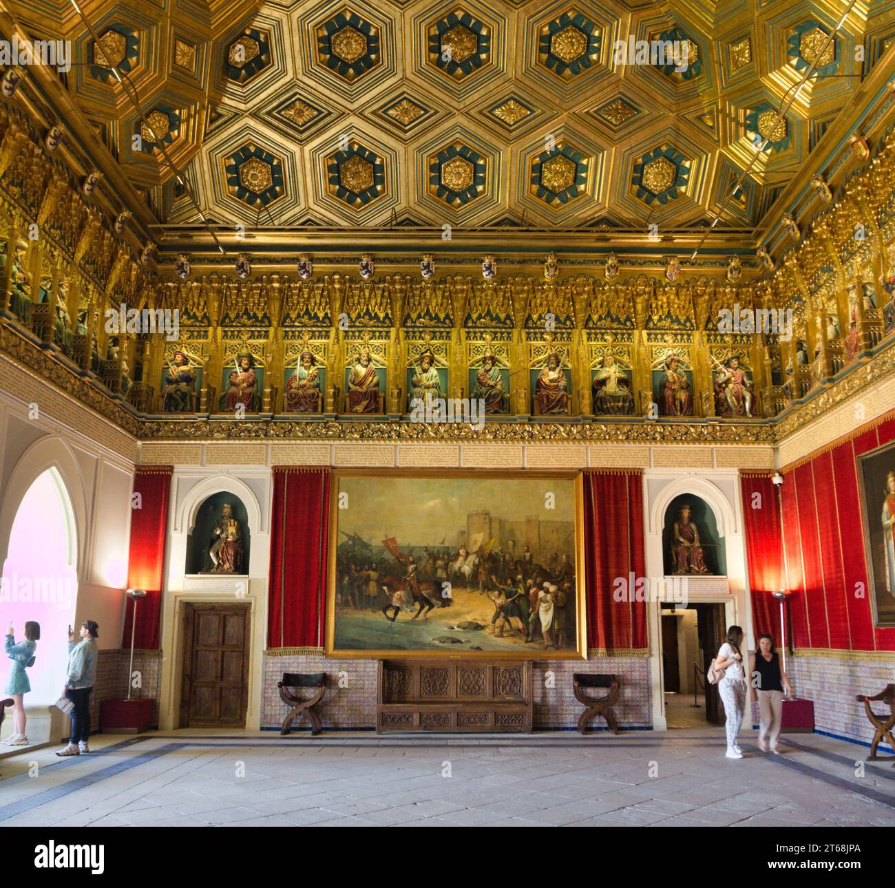 Interior of the Alcazar of Segovia (Segovia Castle), a stone ...