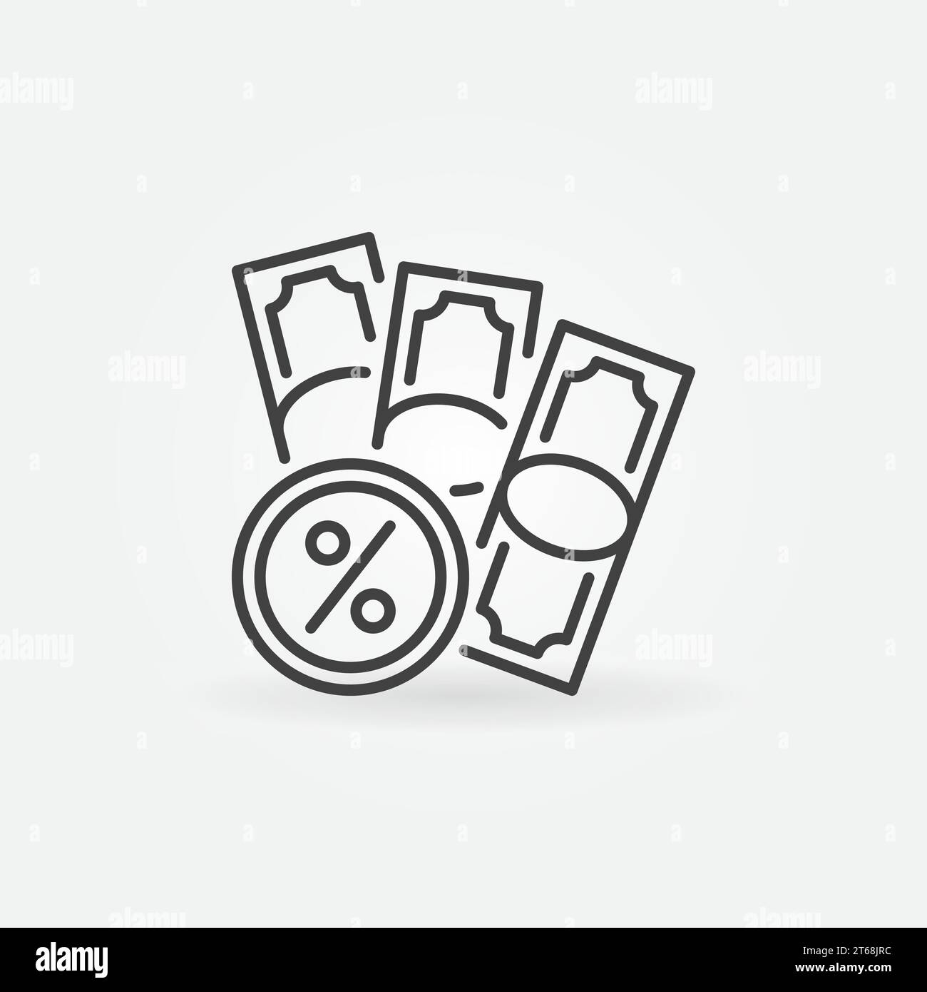 Banknotes with percent sign vector outline icon. Cashback or discount ...