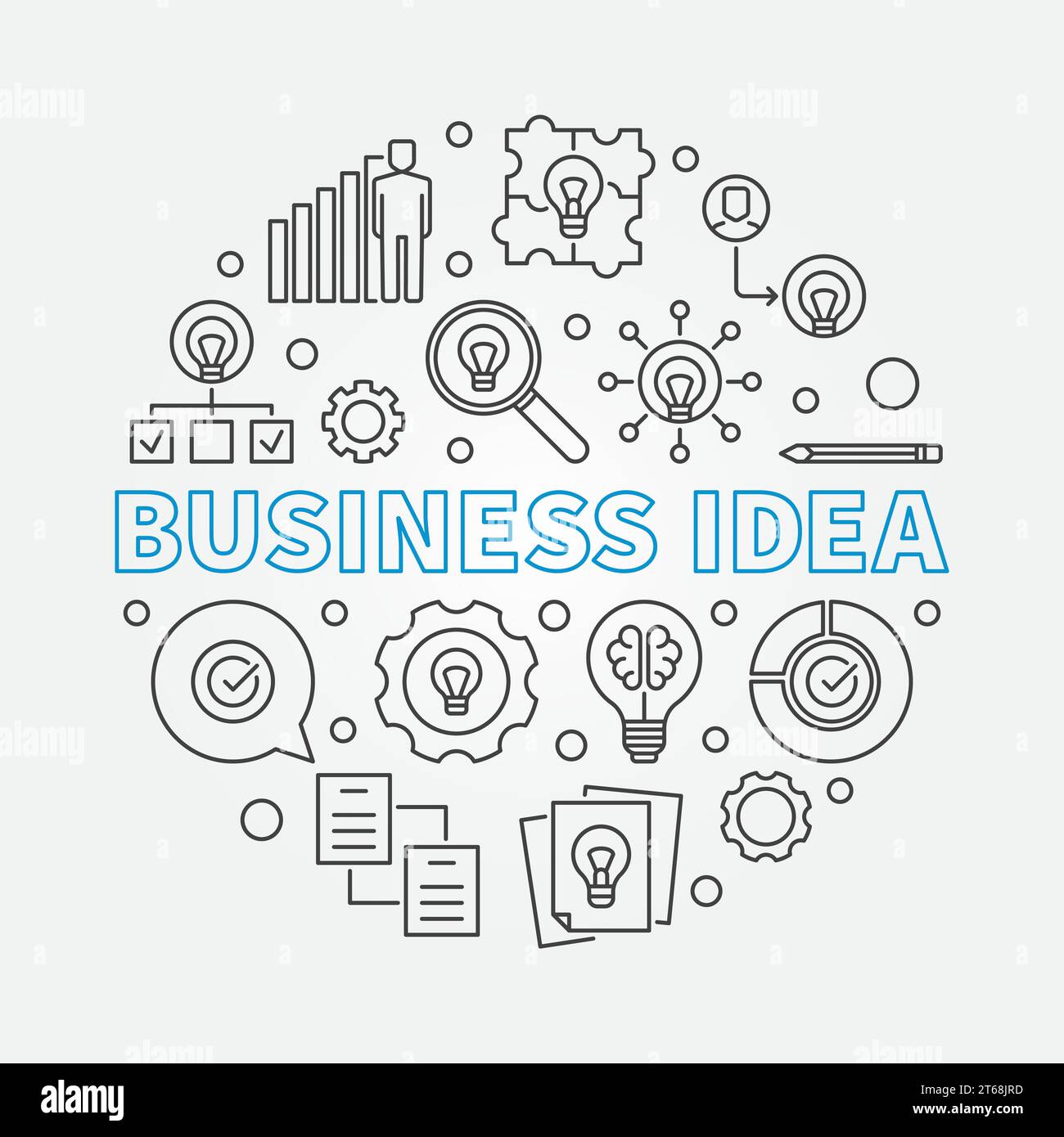 Business idea vector concept circular minimal illustration in outline ...