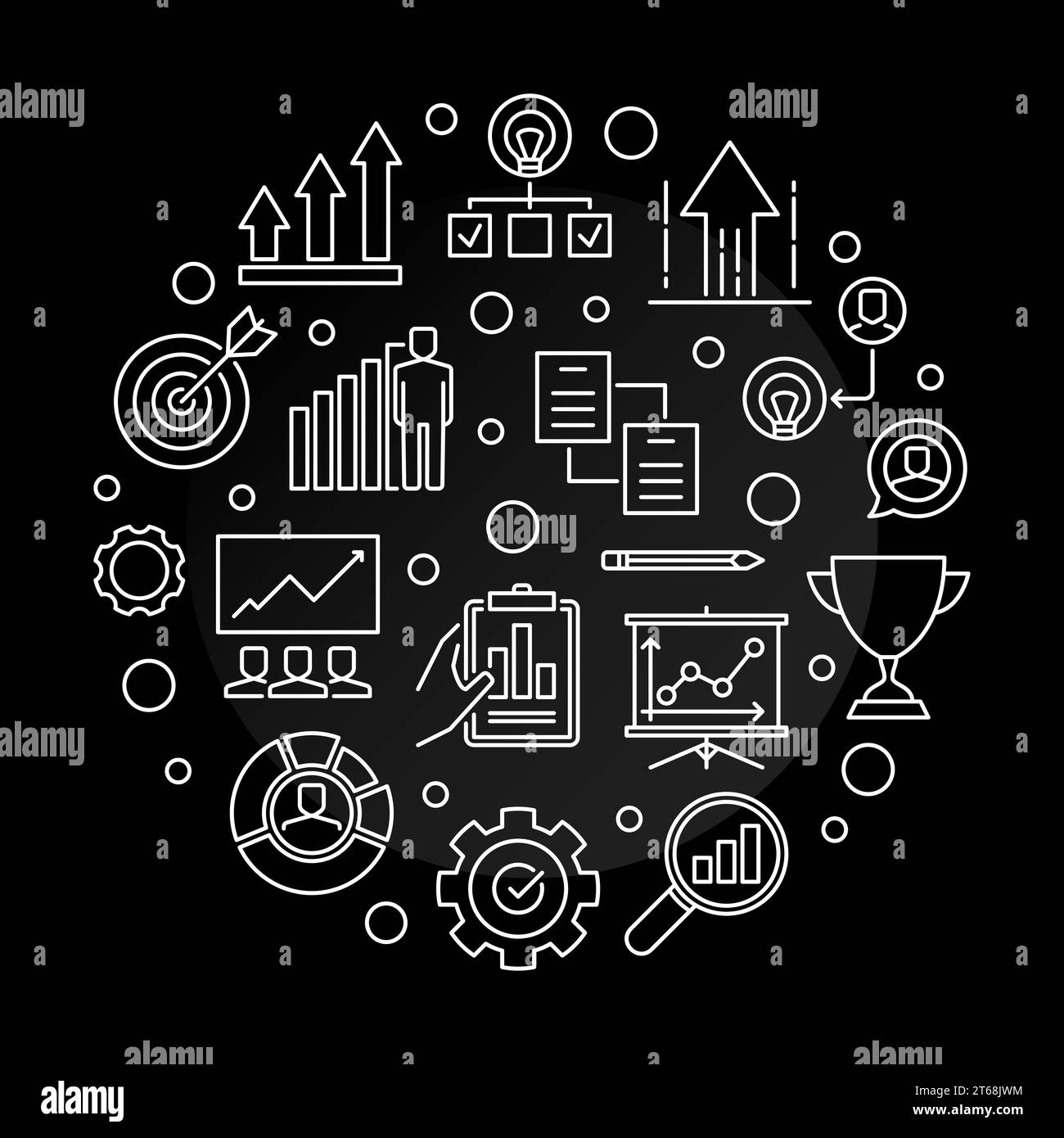 Growth Company round vector concept illustration in outline style on ...
