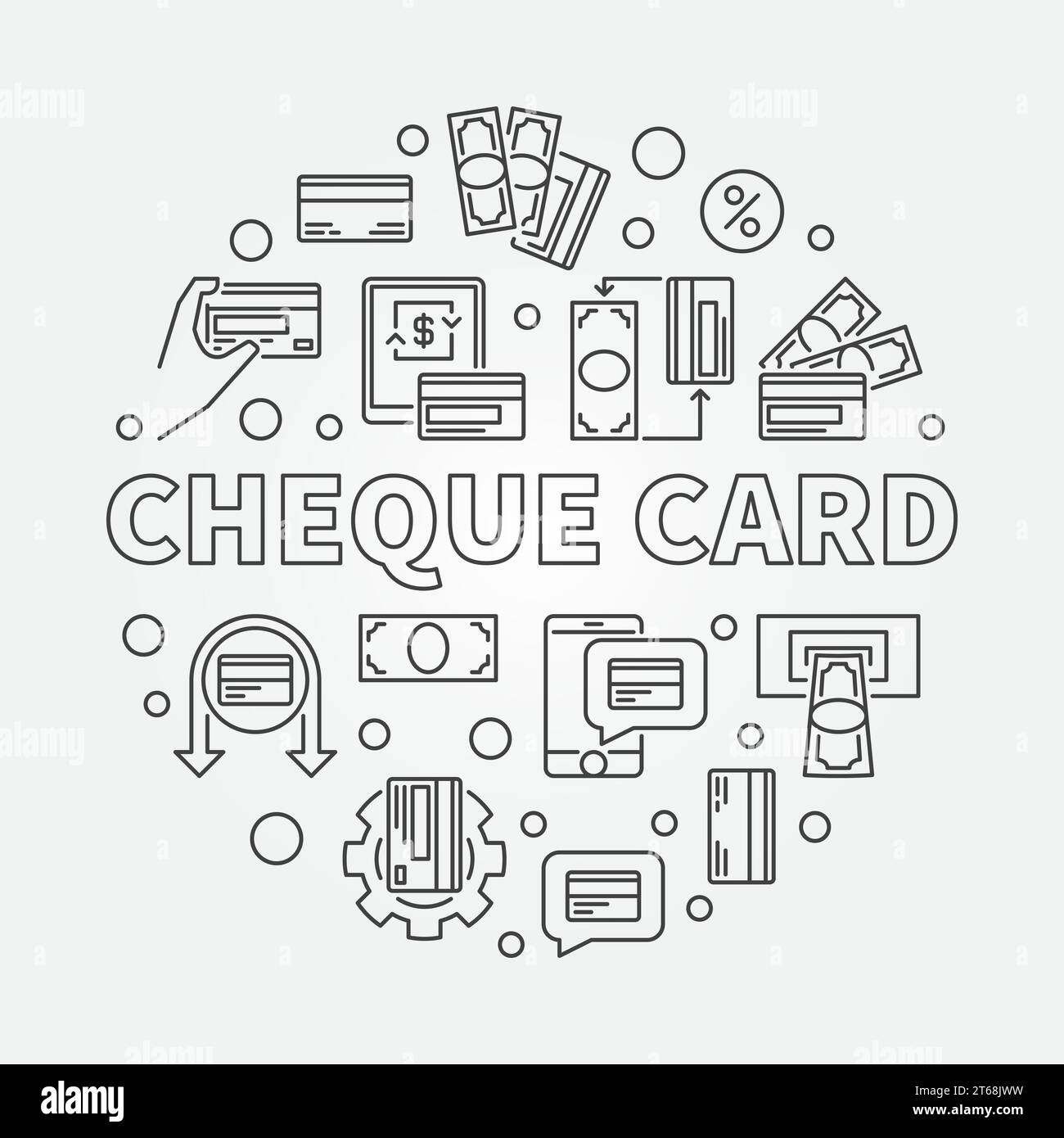 Cheque Card vector concept round simple illustration in thin line style ...