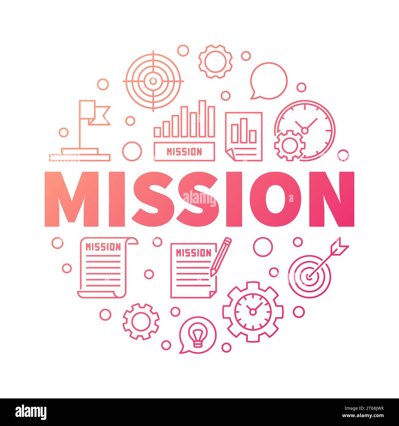 Mission creative outline illustration. Vector word MISSION and business ...