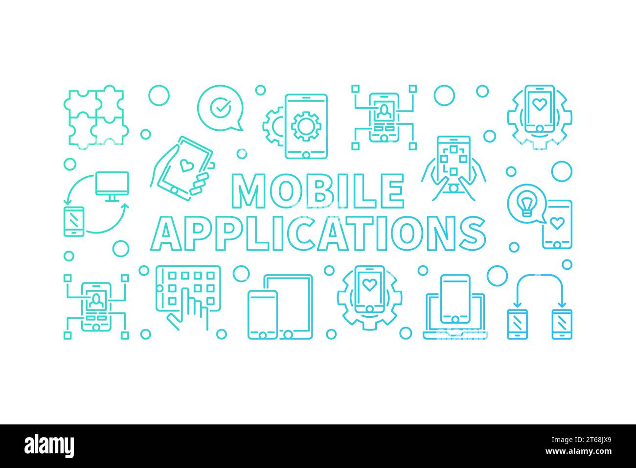 Mobile Applications vector blue concept illustration in thin line style ...