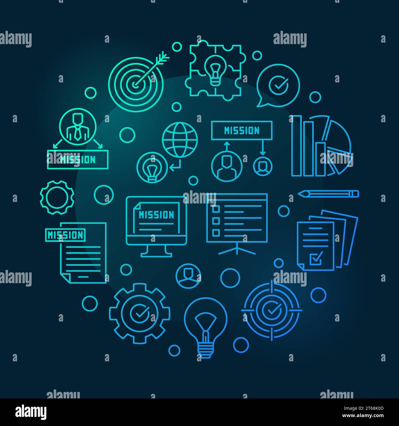 Mission and Company Vision round colored vector outline illustration on ...