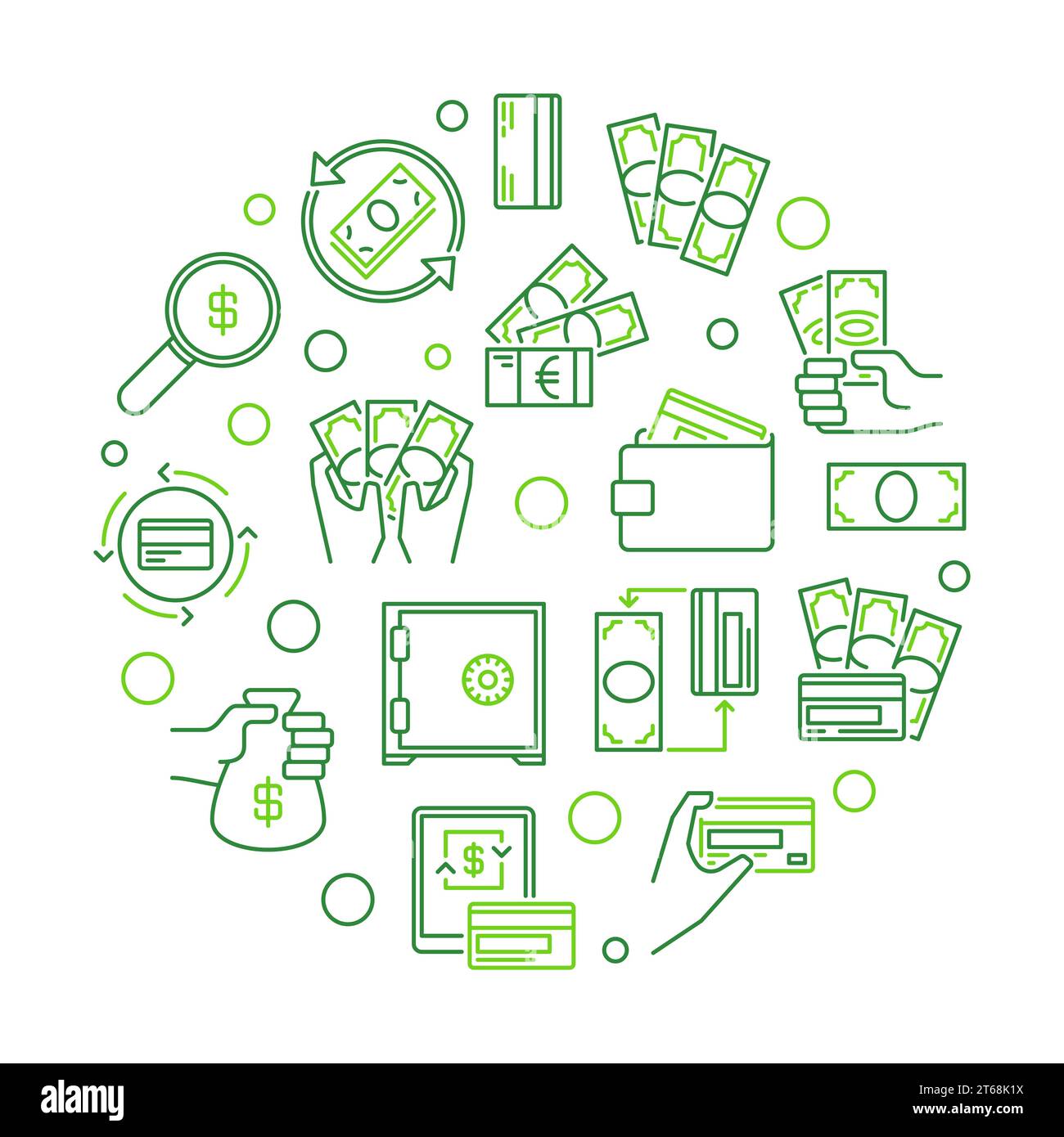 Vector round illustration made with money, cash, credit card and ...