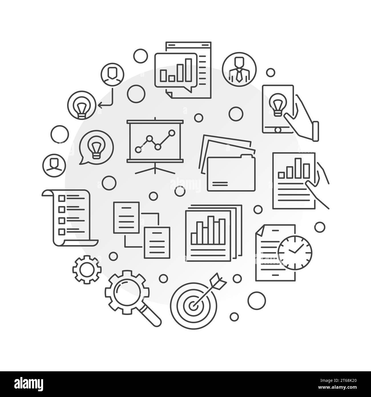 Project Management Planning vector round concept illustration in thin ...