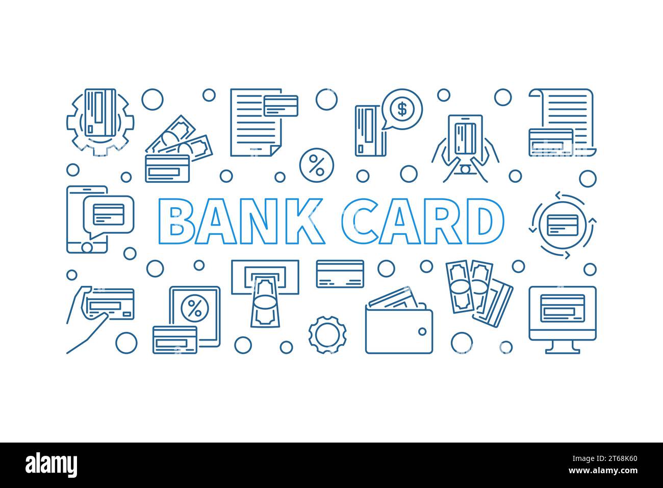 Bank Card outline concept horizontal banner. Vector illustration on ...