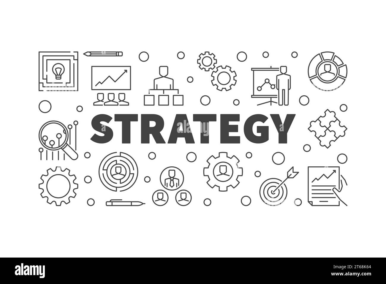 Vector Strategy horizontal concept illustration or banner in outline ...