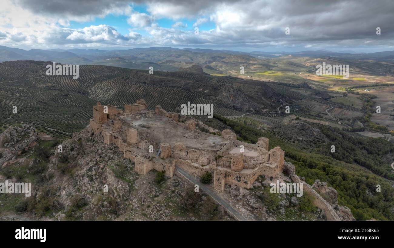 aerial view of the castle of Moclín in the province of Granada ...