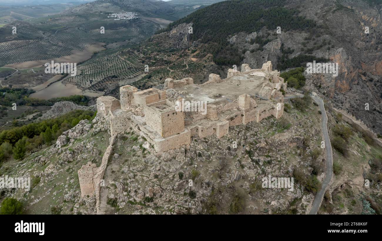 aerial view of the castle of Moclín in the province of Granada ...