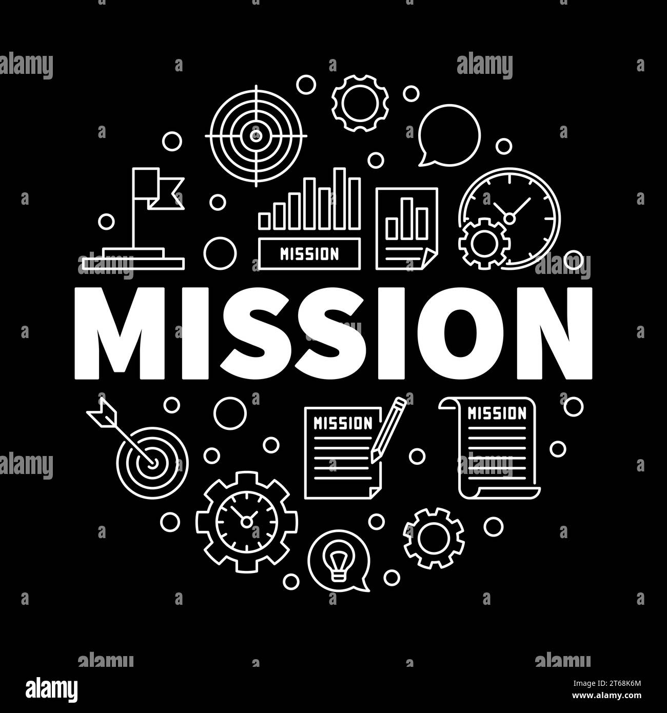Mission outline illustration. Vector business linear icons in circle ...