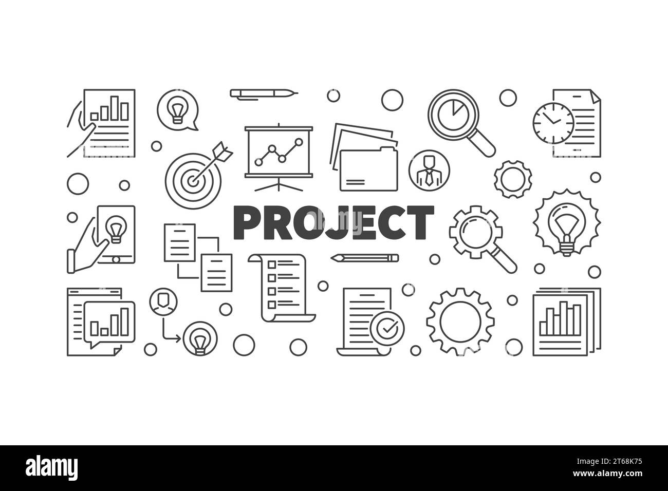 Vector Project horizontal concept illustration or banner in thin line ...