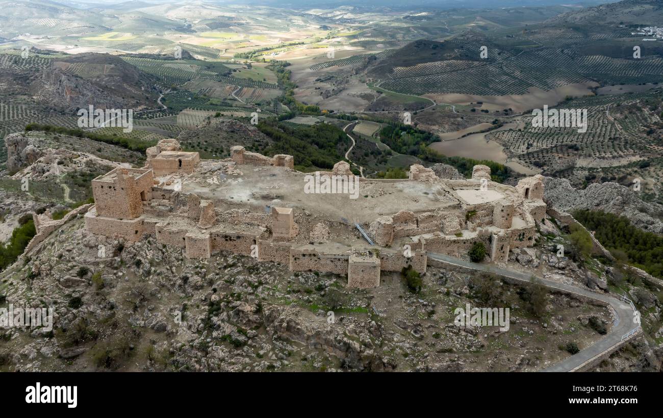 aerial view of the castle of Moclín in the province of Granada ...