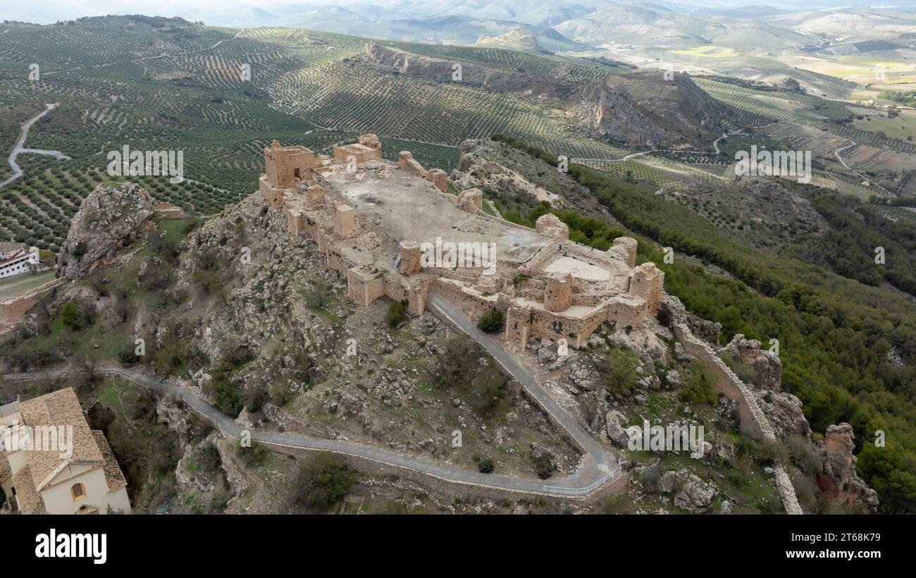 aerial view of the castle of Moclín in the province of Granada ...