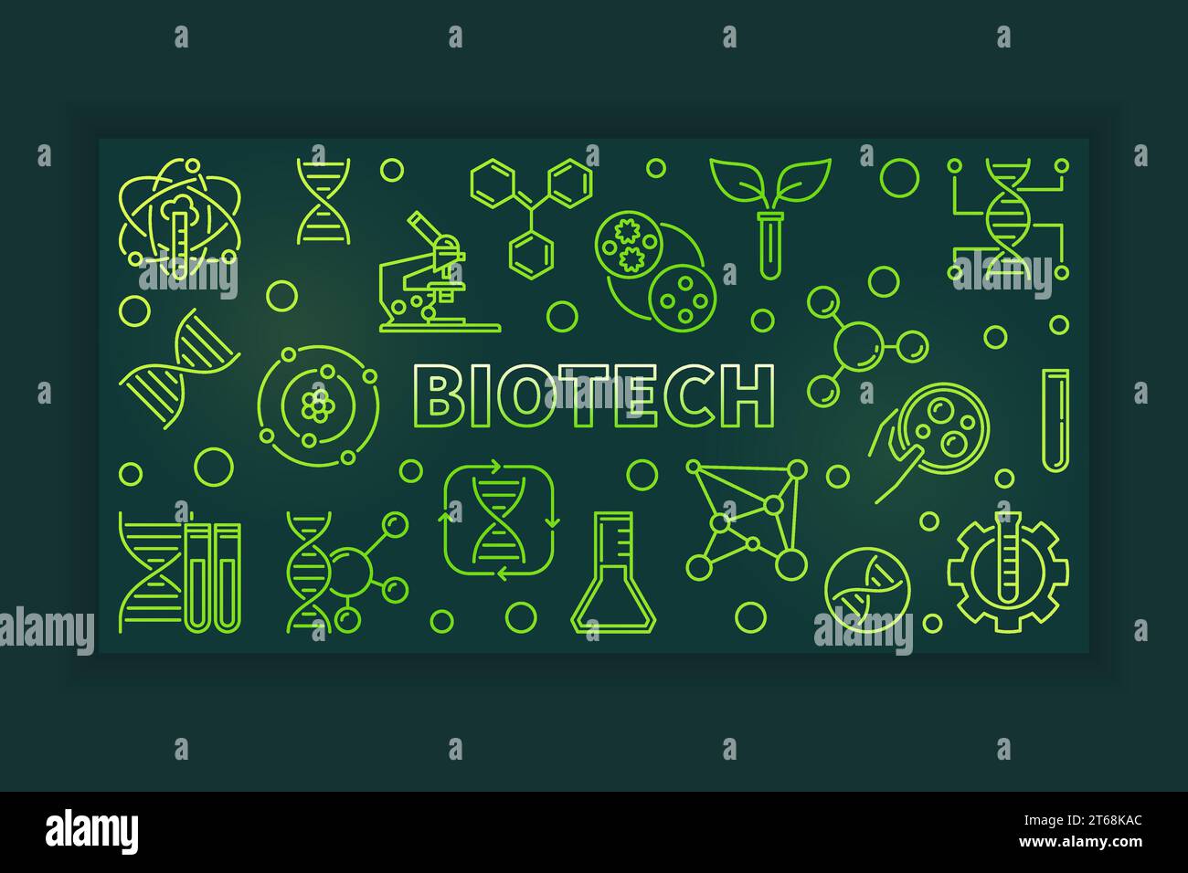 Biotech green outline modern banner - vector science concept linear ...