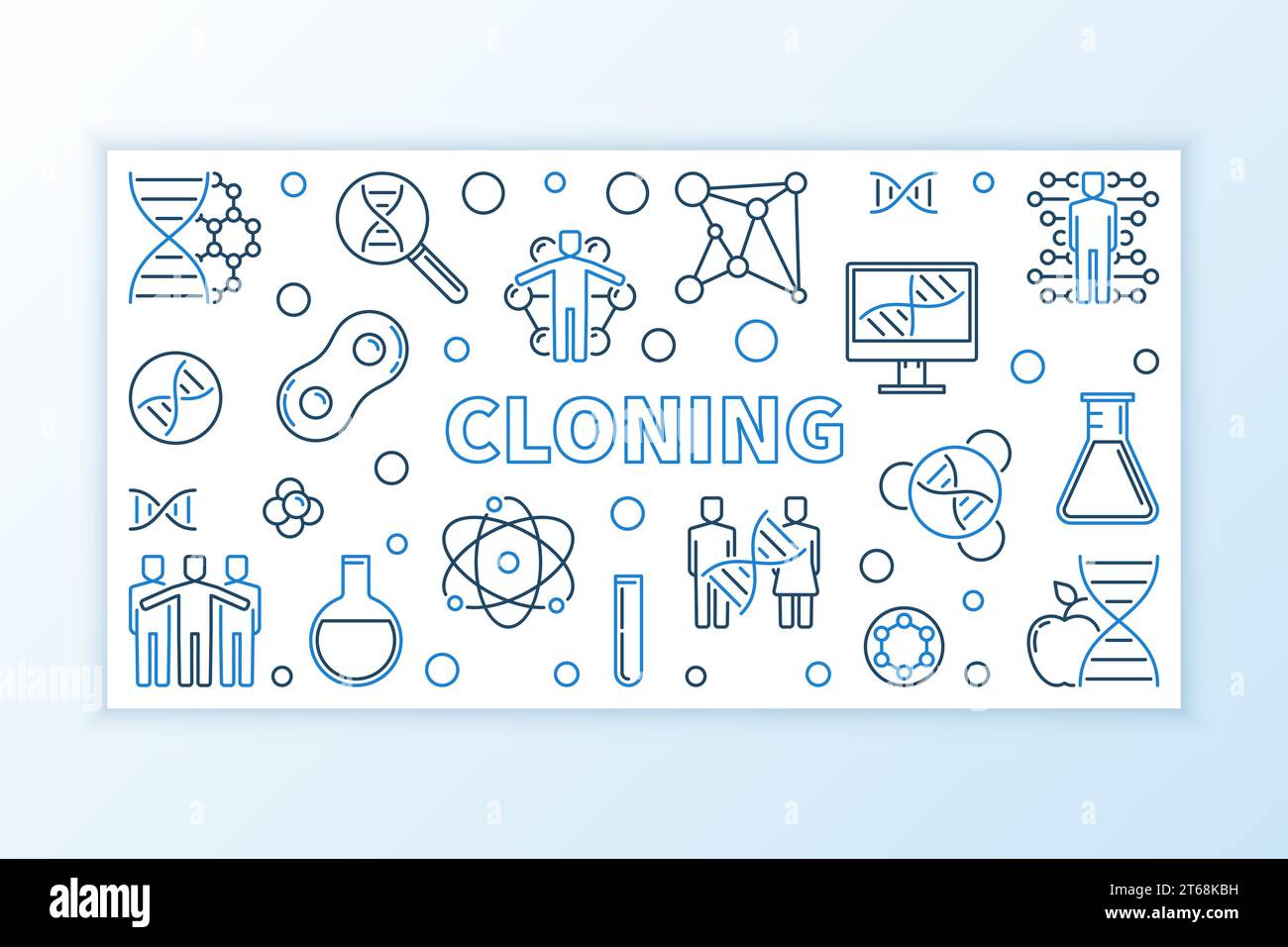 Cloning concept horizontal banner in thin line style. Vector linear illustration Stock Vector ...