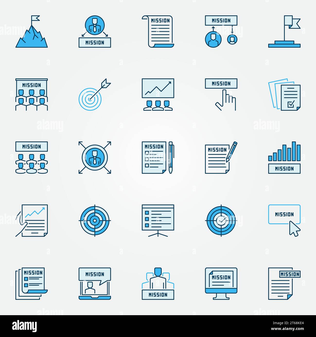 Mission Statement blue icons set. Vector creative business signs or ...