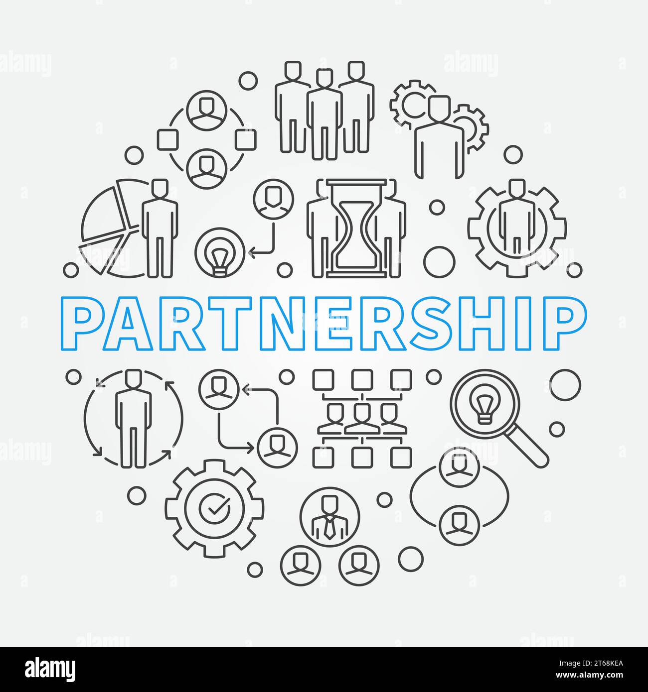 Partnership vector concept round minimal illustration in thin line ...