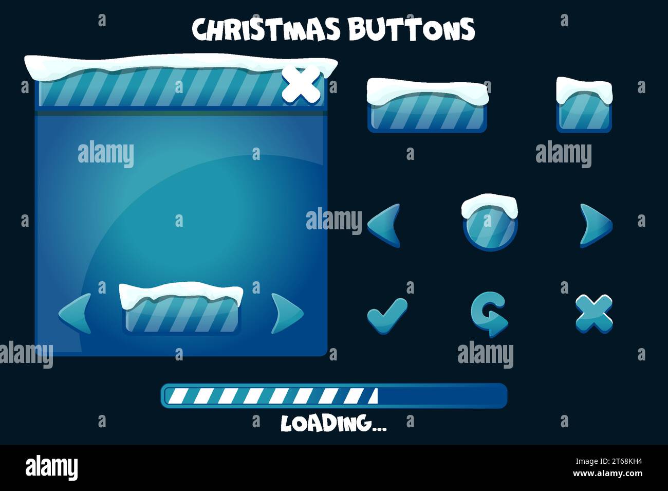 Cartoon set game ui buttons for Christmas in blue. Game user interface ...