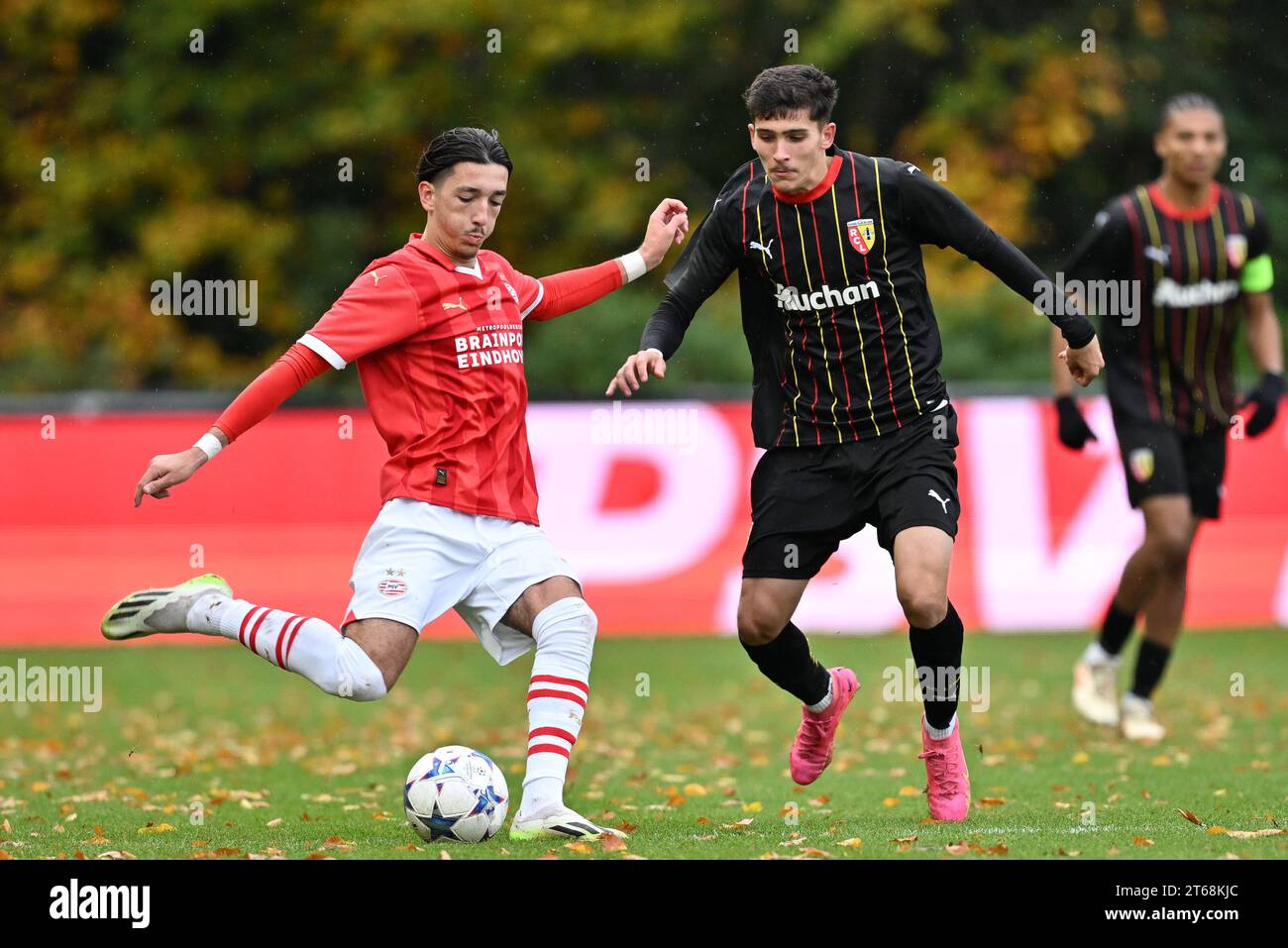 Emir Bars (11) of PSV and Matteo Escouflaire (2) of RC Lens pictured in ...