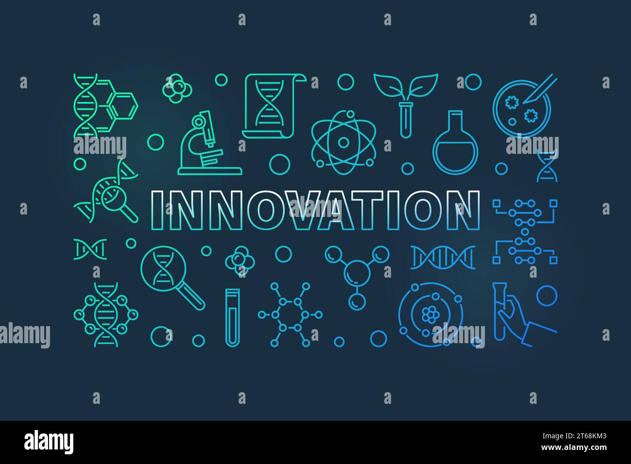 Vector Innovation and Science colored outline horizontal illustration ...