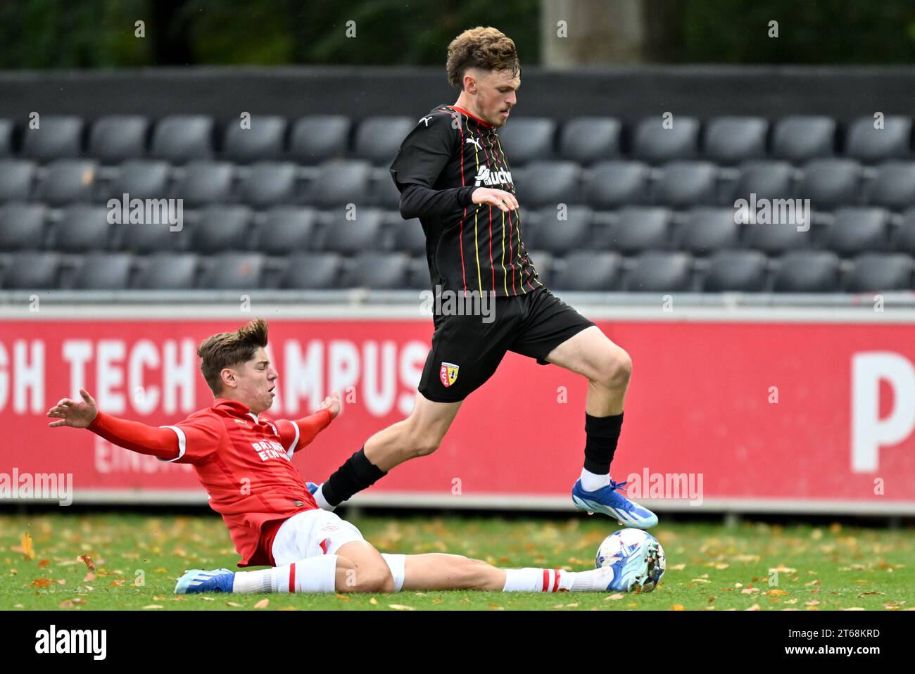 Tim Van Den Heuvel (6) of PSV defending on Oscar Lenne (3) of RC Lens ...