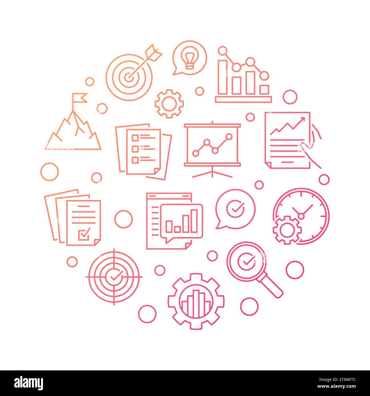 Business Goals and Objectives vector round red outline illustration on ...
