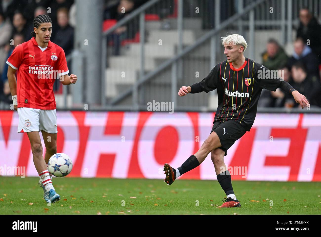 Tay Abed (10) of PSV and Gregoire Herbin (7) of RC Lens pictured during ...