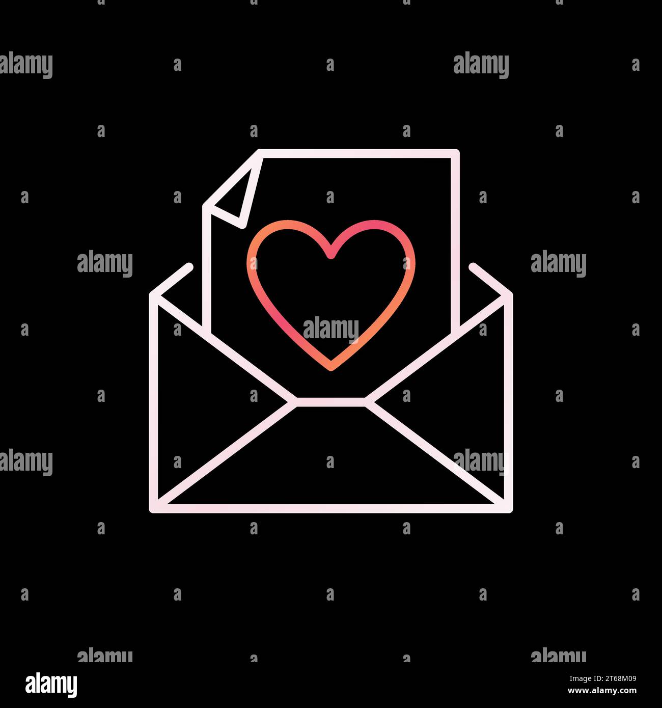 Envelope and Letter with Heart vector outline colored icon or symbol on ...