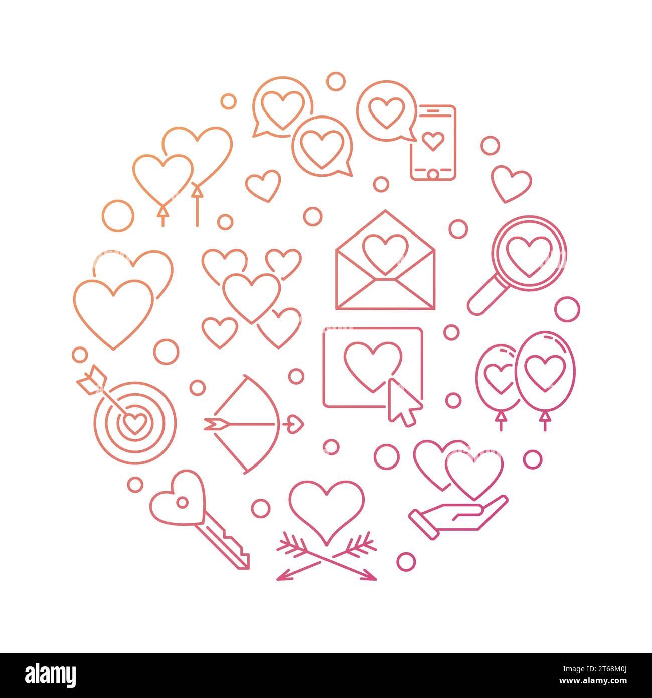 Love and Feelings vector round colored illustration in thin line style ...