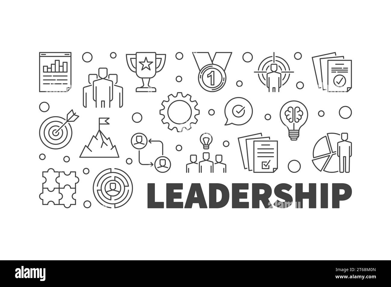 Leadership concept horizontal vector illustration or banner in outline ...