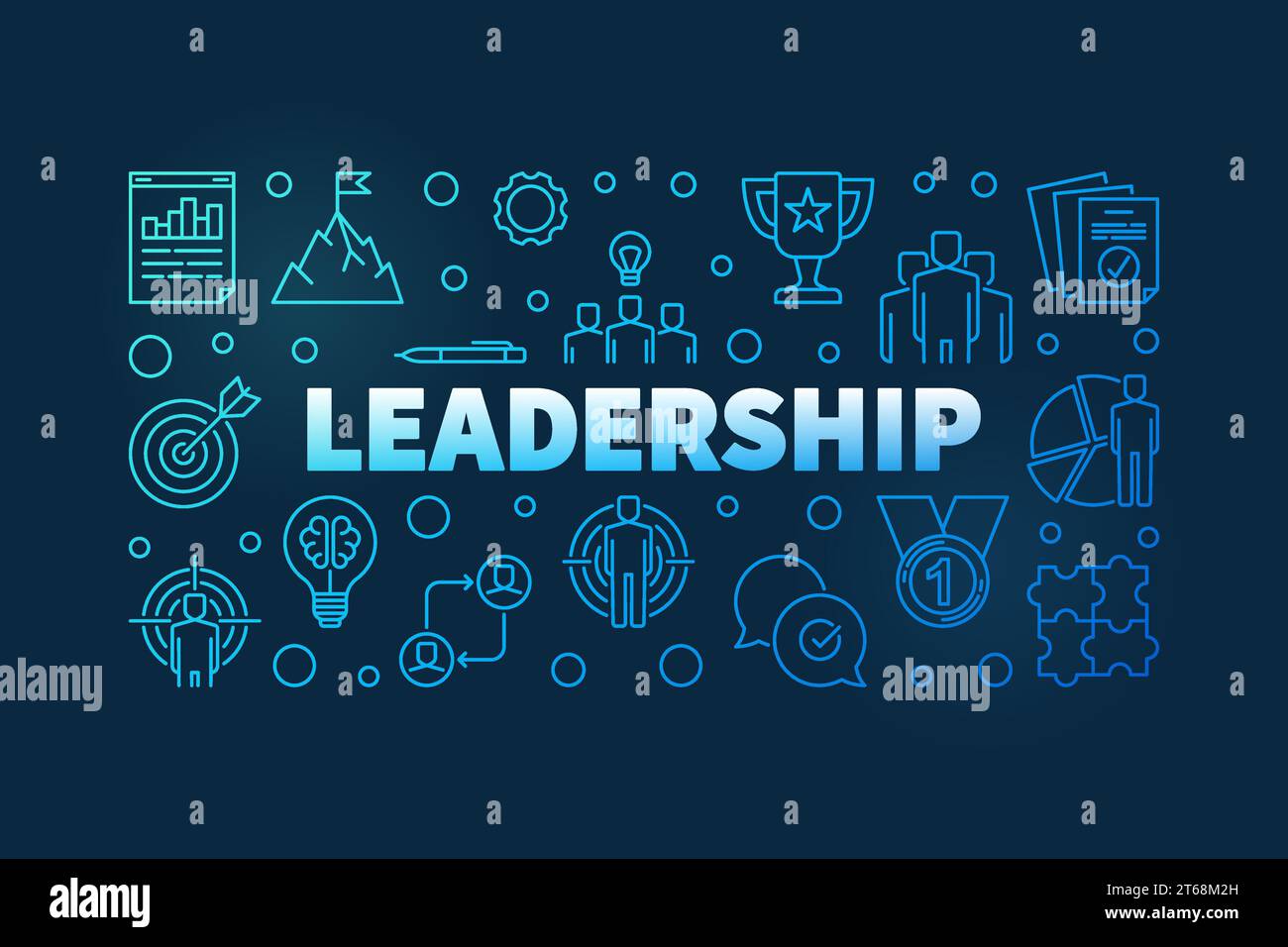 Leadership concept blue banner or illustration in thin line style on ...