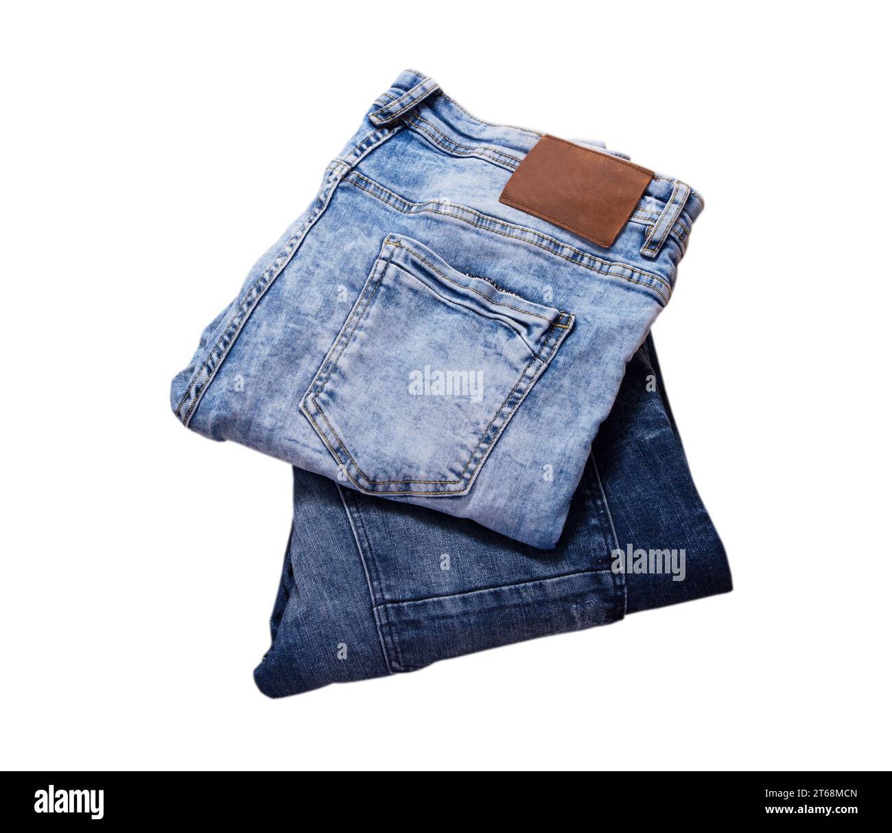 Folded denim, Blue and dark blue jeans on white background set or ...