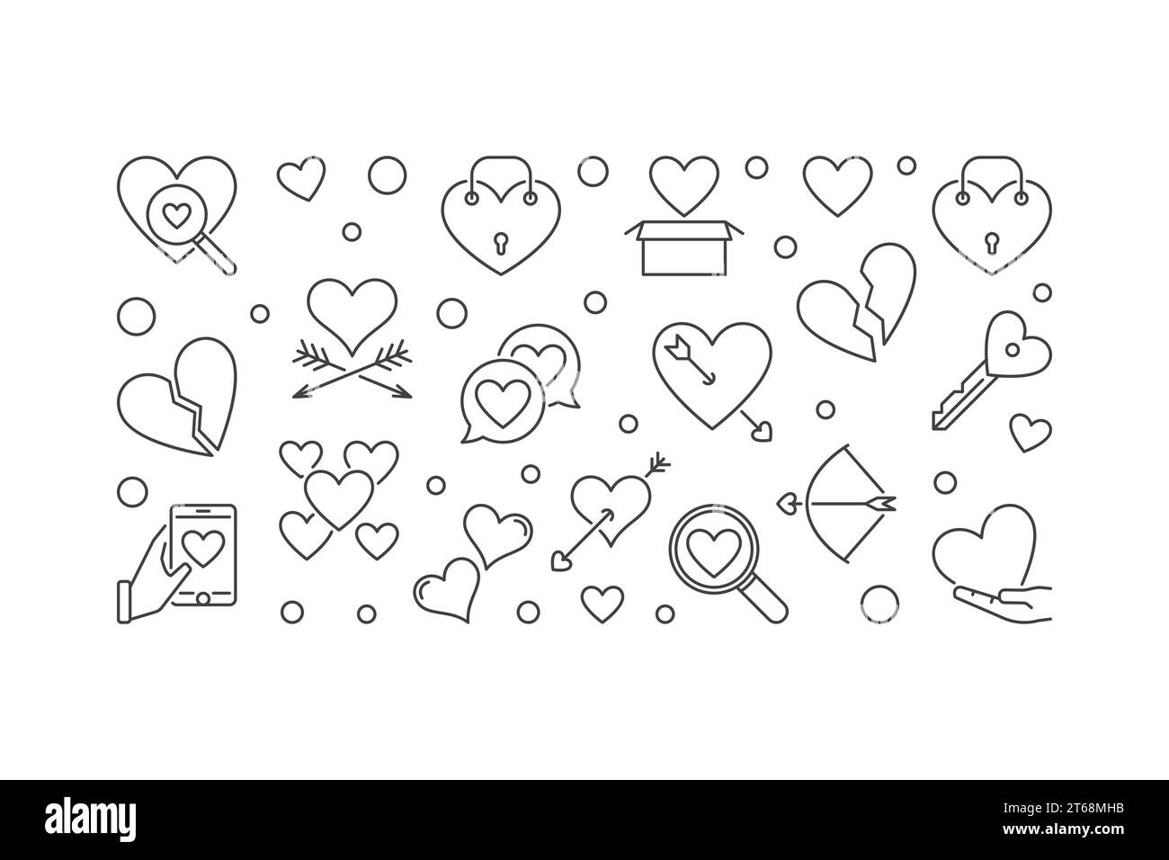 Broken love vector horizontal simple illustration or banner in thin ...