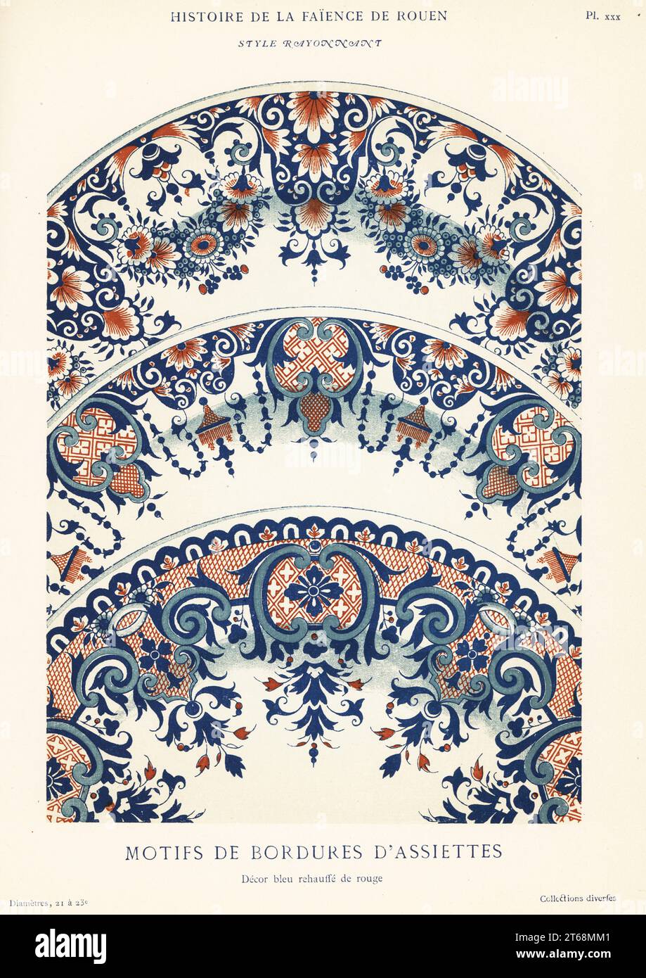 Plate border motifs in blue and red festoon style. Motifs de bordures d ...