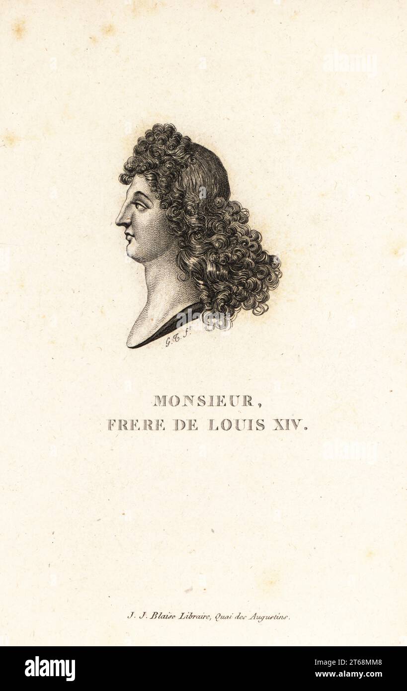 Profile portrait of Philippe I d'Orleans, younger brother of King Louis XIV, 1640-1701. Monsieur ...