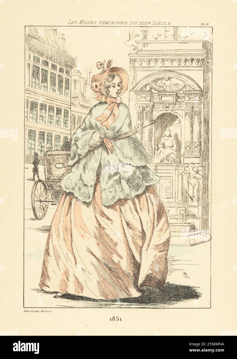 Fashionable woman at the Fontaine Moliere, rue Moliere, Paris, 1851 ...