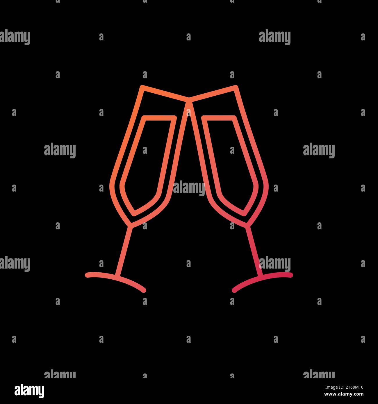 Two Wine Glasses vector colorful outline icon. Couple of glasses thin ...