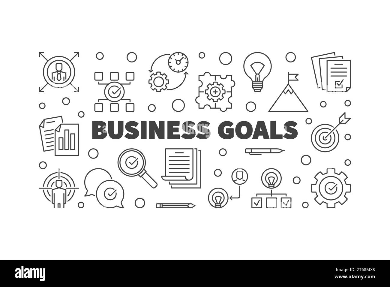 Business Goals vector concept horizontal illustration or banner in thin ...