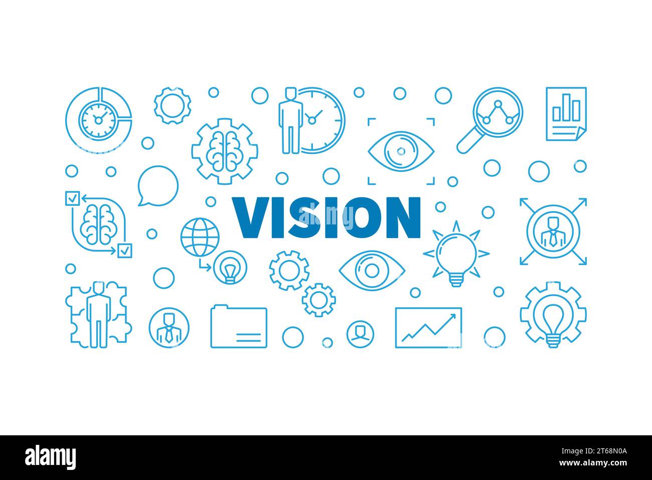 Vision blue horizontal outline illustration. Vector business concept ...