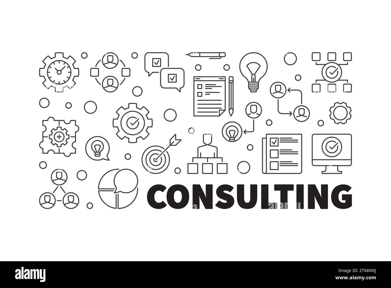 Vector Consulting horizontal banner or illustration in thin line style ...