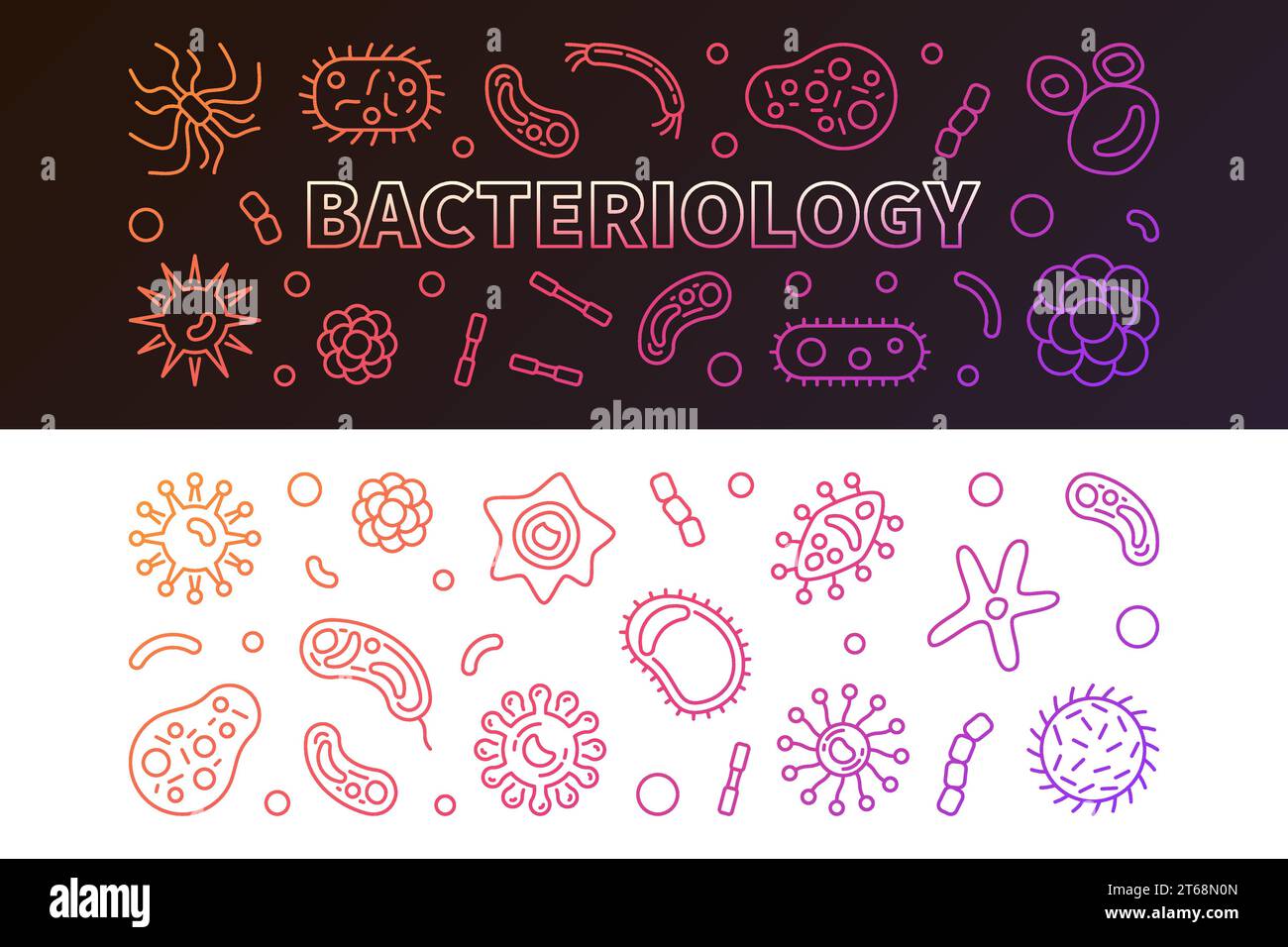 Bacteriology colorful horizontal banners set. Vector concept outline ...